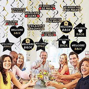 Lnlofen Welcome Home Party Hanging Swirls Decorations, 24Pcs Gold Home Welcoming Party Hanging Swirl Supplies, Homecoming Party Welcome Back Home Family Hanging Decor