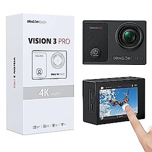Dragon Touch 4K Underwater HD Action Camera, Vision 3 Pro Touch Screen 20MP 100FT Waterproof Video Camera Adjustable View Angle WiFi Sports Camcorder with Remote Control Helmet Accessories