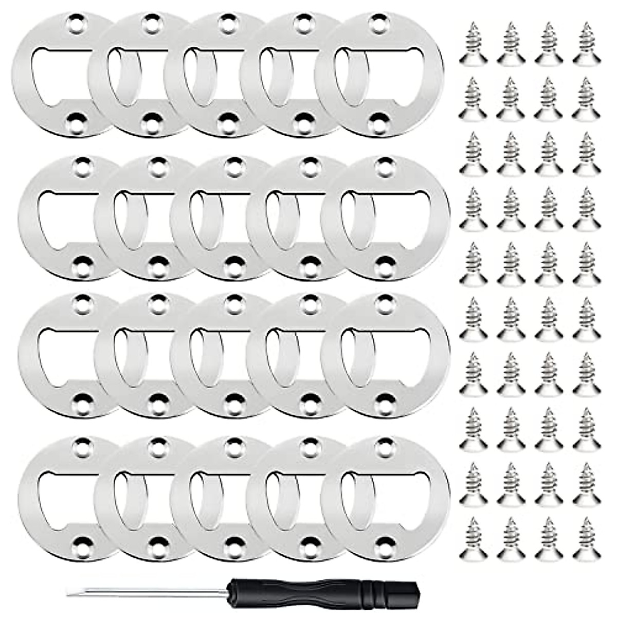 Bottle Opener Insert - 20 Sets Stainless Steel Bottle Opener Inserts Kit with Screws Screwdriver for Bottle Opener DIY Resin Mould Kit Bottle Opener Hardware Parts Supply