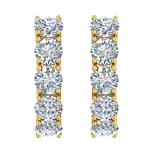 1 Carat 5-Stones Diamond Hoop Earrings in 18K Yellow Gold over Sterling Silver