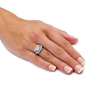 PalmBeach Platinum-plated Sterling Silver Round Cubic Zirconia and Princess Synthetic Blue Sapphire Engagement Ring Sizes 6-10 Size 7