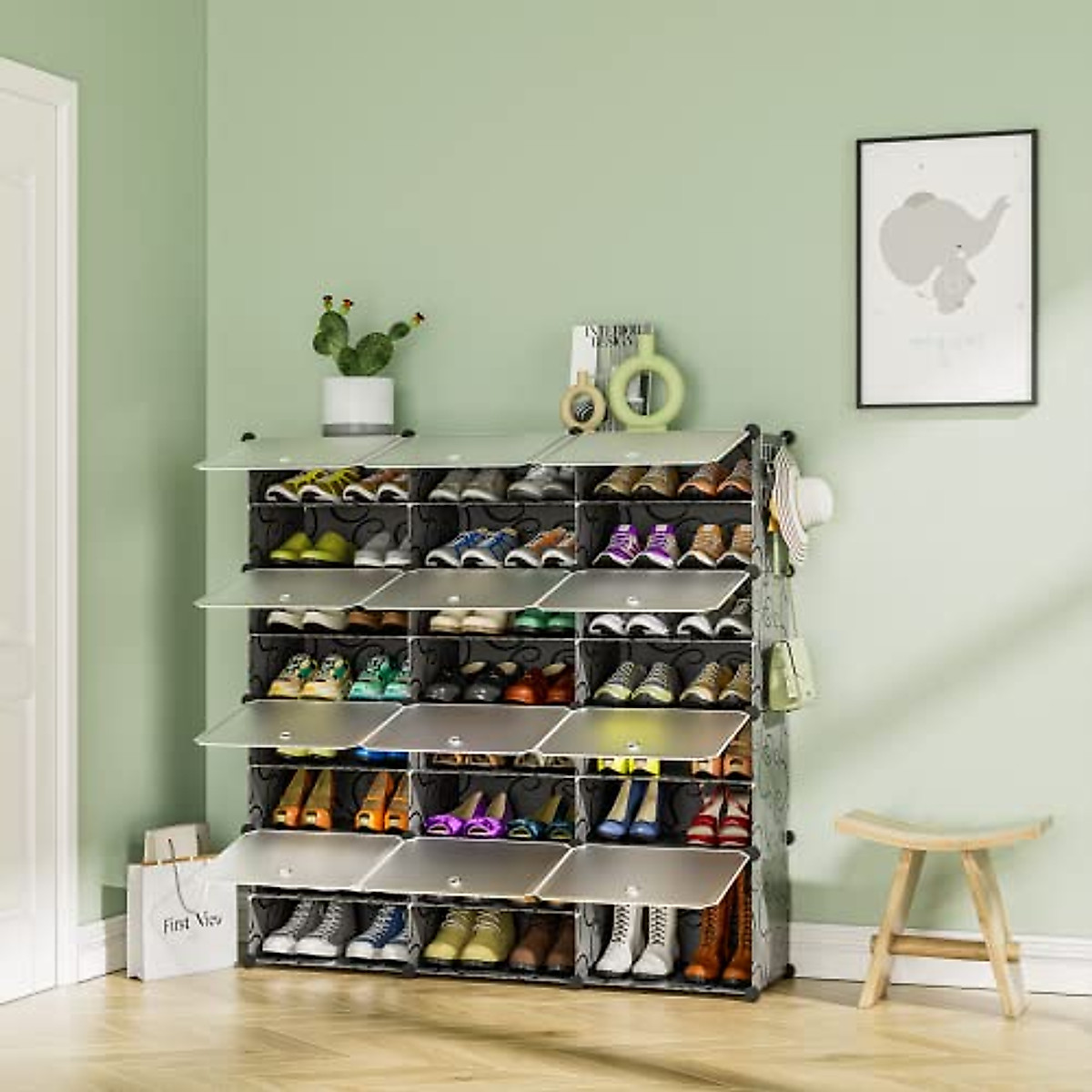 FUNLAX Shoe Rack, 6 Tier Plastic Shoe Storage Cabinet 24 Pairs Shoe Rack Organizer with Door for Closet Entryway Taller Shoes Boots Organizer
