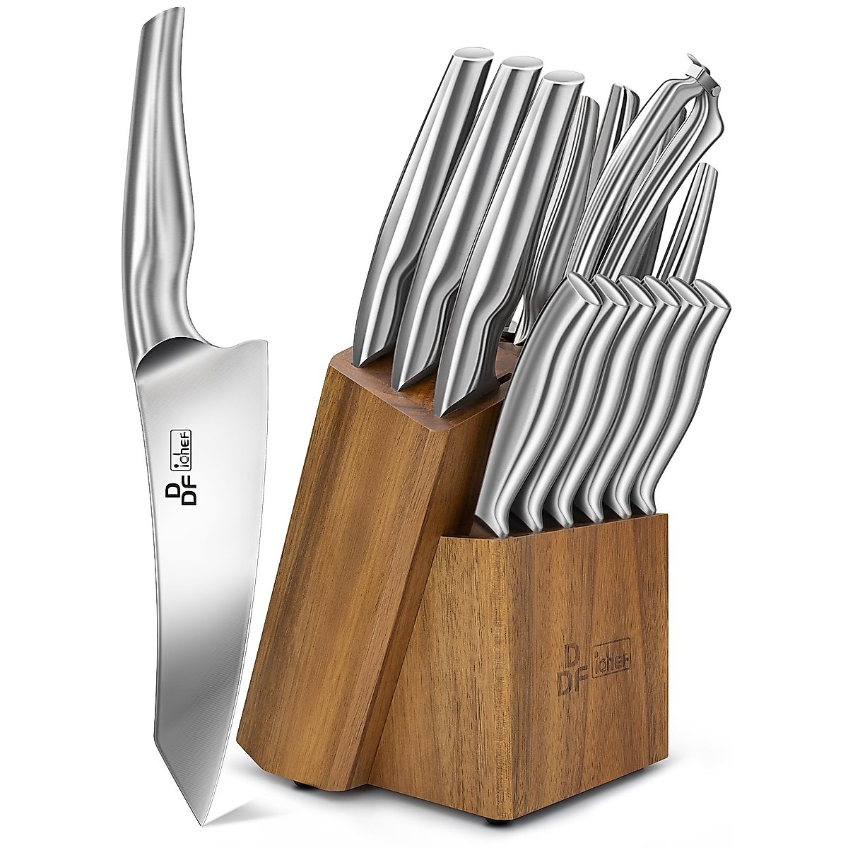 Kitchen Knife Set with Block, DDF iohEF 16 PCS Knife Set for Kitchen with Block Japanese Stainless Steel, Ultra Sharp Chef Knife Set with Sharpener