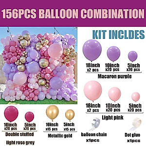 Orgnafey Pastel Purple Light Pink 156Pcs Balloons Garland Kit Double Stuffed Dusty Rose Gold Metallic Balloon Arch For Bridal Wedding Engagement Anniversary Girl Birthday Baby Shower Party Decorations