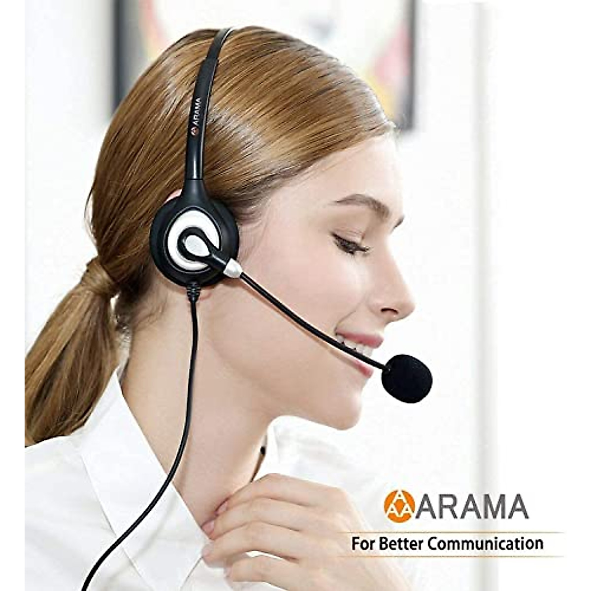 Arama Cell Phone Headset w/Lightweight Secure-Fit Headband, Pro Noise Canceling Mic and in-line Controls 3.5mm Headset for iPhone, Samsung, LG, HTC, BlackBerry Mobile Phone and iPad Tablets (A602MP)