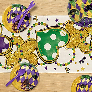 Artoid Mode Iris Jewellery Hearts Mardi Gras Table Runner, Seasonal Kitchen Dining Table Decoration for Home Party Decor 13x72 Inch