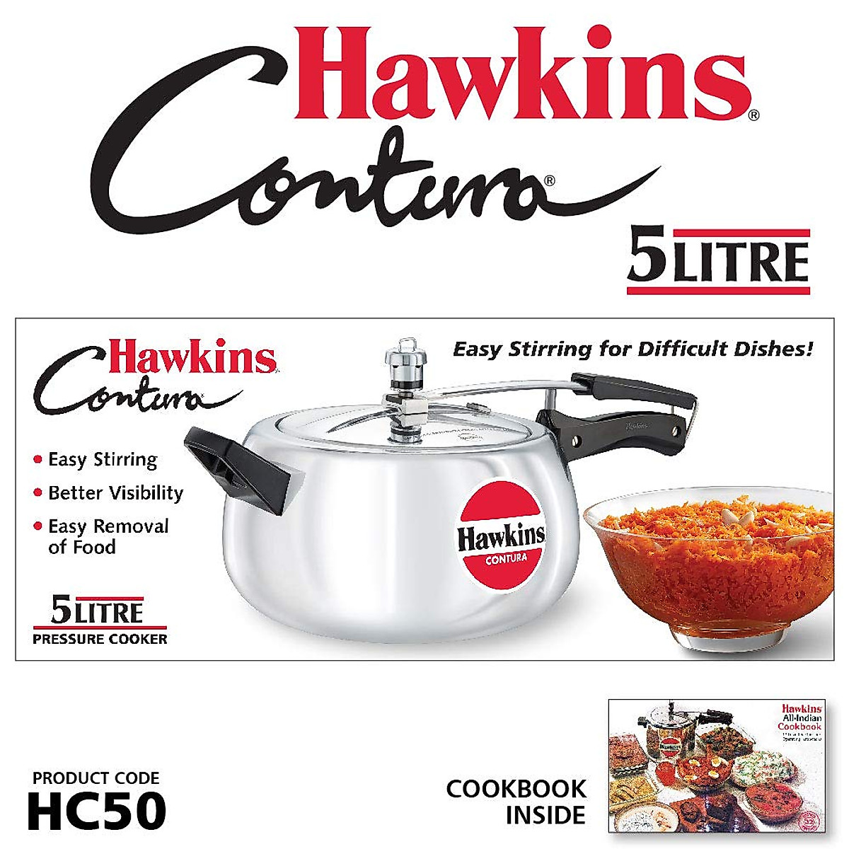 Hawkins HC50 Contura 5-Liter Pressure Cooker, Small, Aluminum