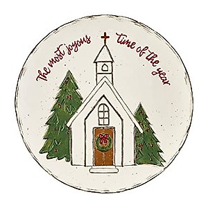 Mud Pie Christmas Church Platter, White, 12.5" dia