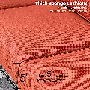 ovios Patio Furniture Set 6 PCS All Weather Outdoor Wicker Rattan Sofa Set with Fire Pit Table Ottomans High Back Sofa Thick Cushion Garden Backyard Porch (Orange Red)