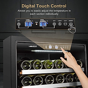 LANBOPRO Wine Cooler Refrigerator 153 Bottle Built-in Dual Zone Wine Cooler, Seamless Stainless Steel Trimmed Door, 24 Inch