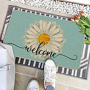 Artoid Mode Blue Daisy Welcome Decorative Doormat, Seasonal Low-Profile Rug Switch Mat for Indoor Outdoor 17x29 Inch