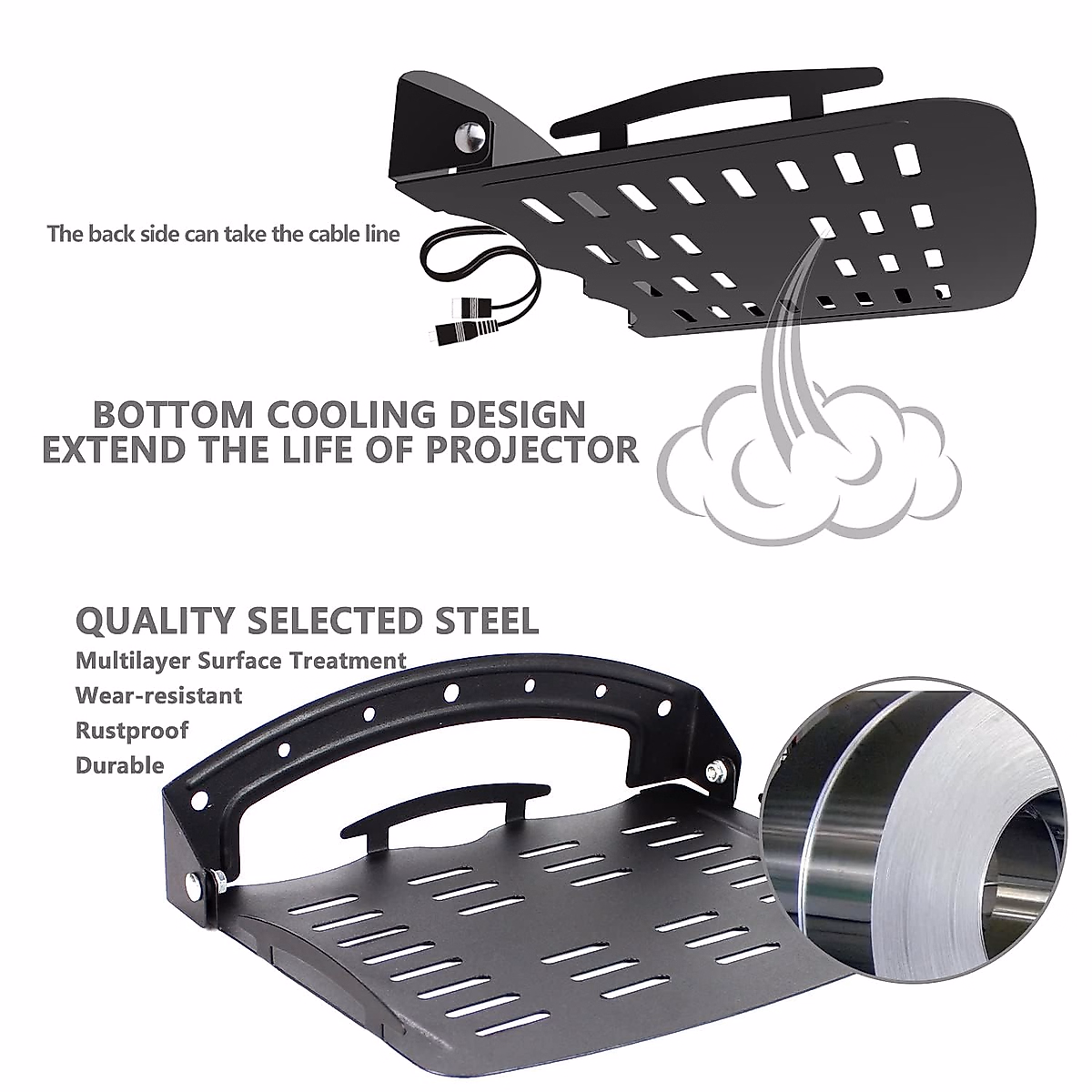 UineHiot Floating Shelf for Projector Wall Mount, 90-Degree Foldable, Loading Capacity 8.8lbs, Black