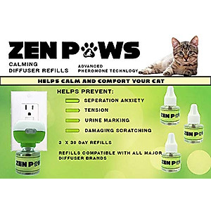 Zenpaws Upgraded No Scent - Diffuser Cat Relaxant Refill - Compatibility : Refills fit and are Compatible with All Major Brand diffusers. Feliway, Comfort Zone, ThunderEase, Relaxivet