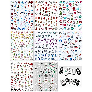 Christmas Nail Stickers, 8 Sheets Christmas Nail Art Decals Snowflakes Snowman Santa Claus Reindeer Christmas Tree Bell Xmas Nail Design 3D Self-Adhesive Holographic Winter Nail Decals for Women Girls