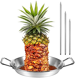 Vertical Skewer Al Pastor Skewer Stainless Steel Vertical Skewer with 3 Removable Size Spikes, 8, 10 and 12 Inch for Oven Shawarma Kebabs BBQ Dishes