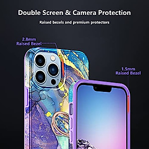 Rancase Compatible with iPhone 13 Pro Max Case with Ring Stand [360°Rotatable Ring Holder] Durable Marble Shockproof Kickstand TPU Slim Bumper Girls Case for iPhone 13 Pro Max 6.7 inch,Purple