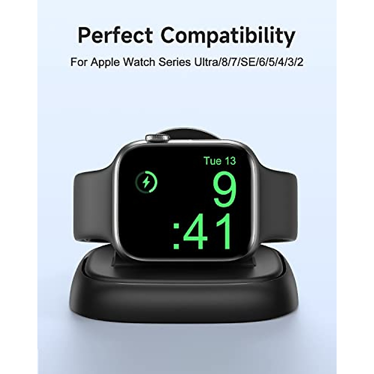 NEWDERY Charger Stand for Apple Watch, Portable Watch Charger for iWatch with USB C Cable,Fast Charging,Wireless Charging Station for iWatch series Ultra/8/7/6/5/3/2/SE, 49/45/44/42/41/40/38 mm, Black