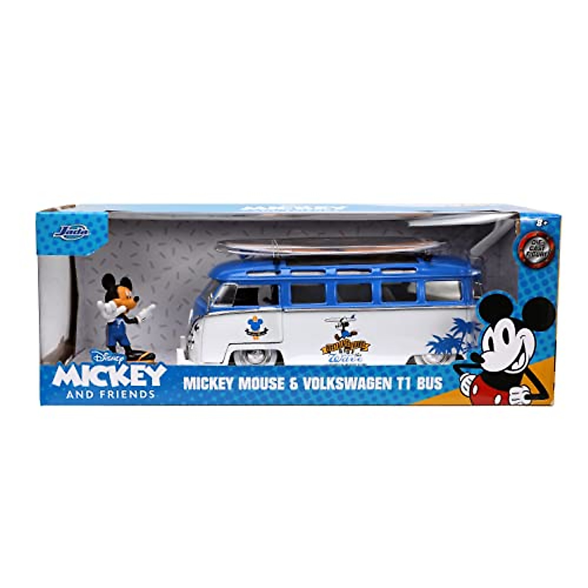 Jada Toys Disney Mickey and Friends 1:24 Volkswagen T1 Bus Die-cast Car w/ 2.75" Mickey Mouse Figure, Toys for Kids and Adults