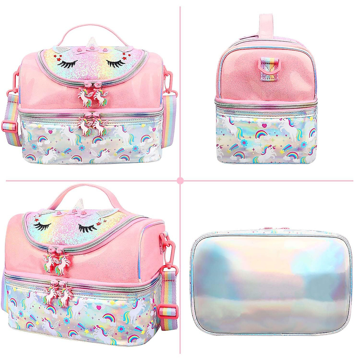 RHCPFOVR Kids Lunch Bag - Double - Decker Cooler Insulated Lunch Box for Boys Girls,Washable Lunch Bag with Strap and Reusable Toddler Lunchbox for School and Daycare