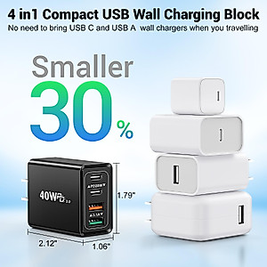 2 Pack USB C Charger Block 40W 4Port Fast Charging Brick Dual USB C Wall Charger Plug Phone Charger Cube Compatible with iPhone Pro 15 14 13 12 11 Pro Max, iPad, Samsung Galaxy, Google,Tablet