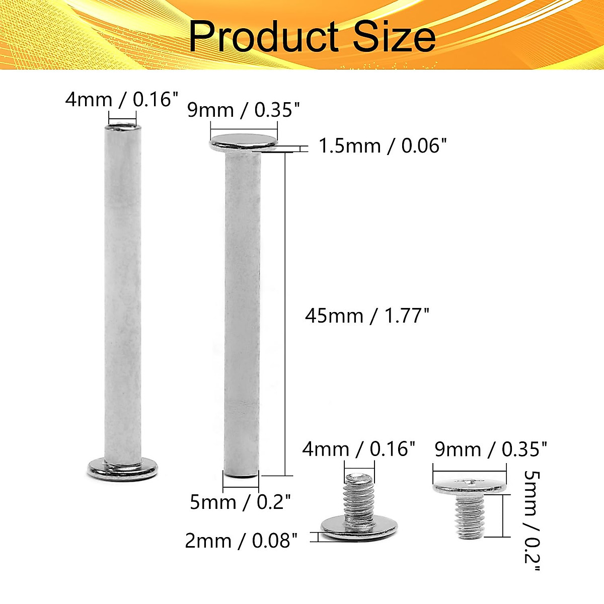 Juvielich 10 Sets Screw Post Fit for 3/16"(5mm) Hole Dia,Binding Screws Female M5x45mm Belt Buckle Binding Bolts Leather Fastener for Scrapbook Photo Albums Binding,Leather Bags,Boots,DIY Enthusiasts