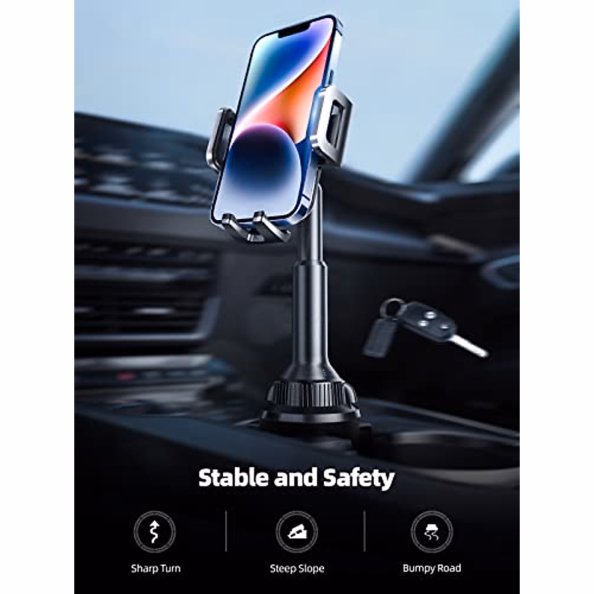 Cup Holder Phone Mount TOPGO Cup Holder Phone Holder for Car with Telescopic Adjustable Neck [Big Phone Friendly & Super Stable] Automobile Smart Phone Cradle for iPhone 14 Pro Max Samsung S23 Ultra