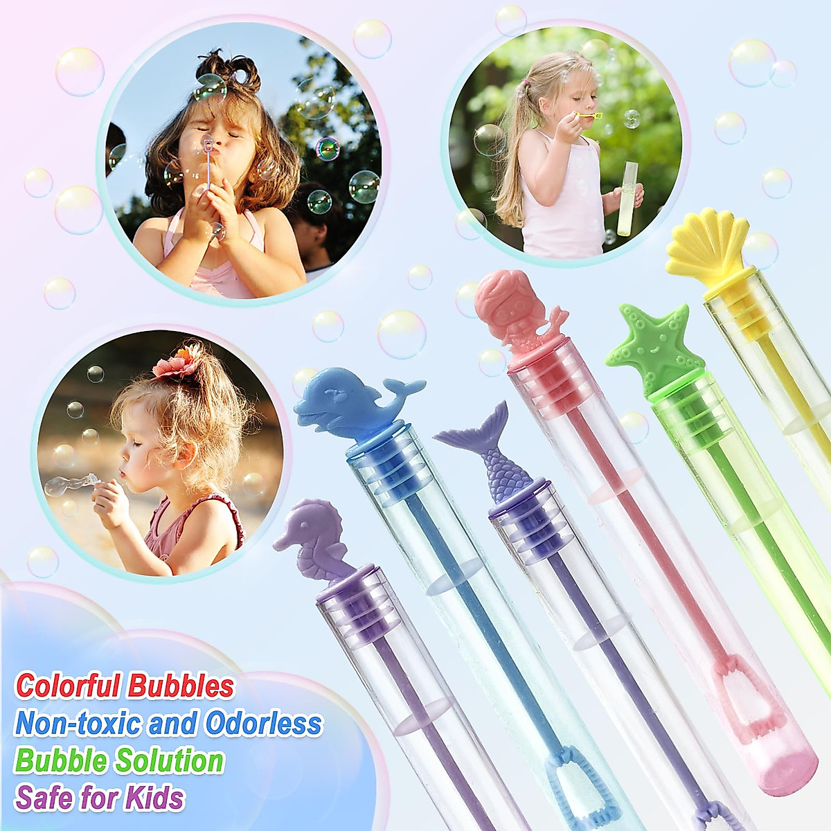 48Pcs Mini Bubble Wands Bubble Party Favors 6 Style Summer Outdoor Indoor Gifts Bubbles Bulk Birthday Thanksgiving Christmas Celebration Activities Supplies Decorations Toys for Kids Boys Girls