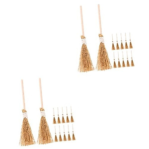 KOMBIUDA 24 Pcs Halloween Broom Decor Mini Broom for Dollhouse Straw Halloween Hanging Ornaments Halloween Witch Broom Cauldron Dollhouse Broomsticks Doll Brooms Small Yellow Miscanthus