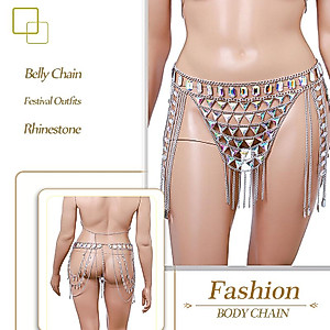 Salliy Rhinestone Body Chains Skirt Silver Sexy Belly Chain Dresses Festival Outfits Summer Body Bottom Jewelry for Women（Only Skirt）