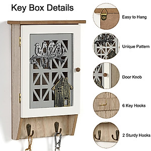 AHUONEL Wooden Key Holder for Wall Key Cabinet, Decorative Key Box Key Hooks Wall Mounted Key Hangers Key Storage Rack with 8 Hooks for Home Decor Office Entryway Hallway Bedroom Living Room