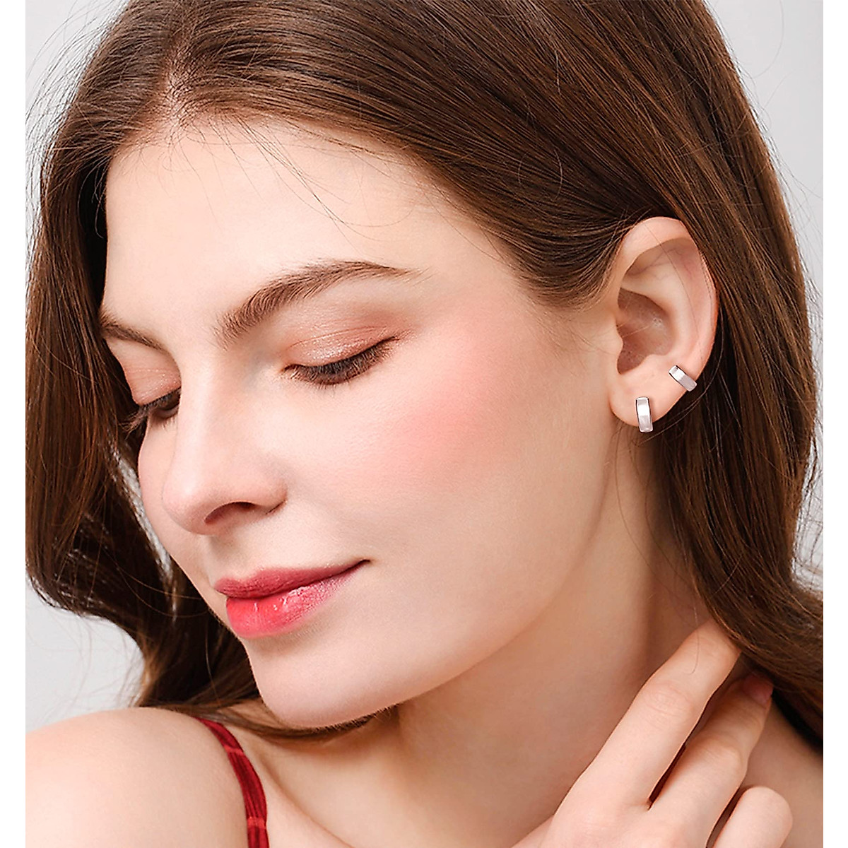 3 Pairs Small Hoop Earrings for Women Men, Sterling Silver Post Sleeper Cartilage Huggie Earring Set, 3mm in Width, Diameter in 8mm 10mm 12mm(Silver)