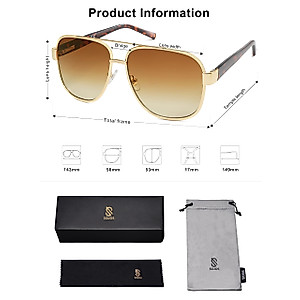 SOJOS Retro Oversized Square Aviator Sunglasses for Women Men Classic UV400 Protection Shades SJ1214, Gold/Gradient Brown