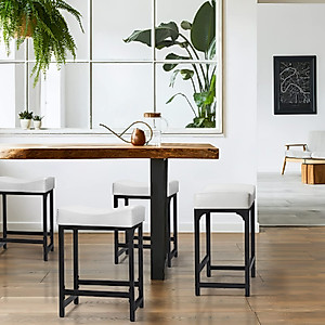 FLYZC Off White Counter Height Bar Stools Set of 2, 24" White Bar Stools for Kitchen Counter with Saddle Cushion, Modern Backless Barstools Counter Stools Island Chair for Bar Kitchen