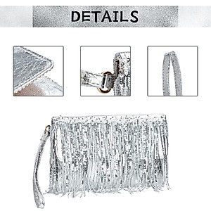 KUANG! Women Sparkling Glitter Evening Clutch Handbag Clutch Bag Sequin Tassels Purse Handbags for Party