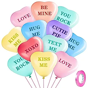64 Pcs Valentine's Conversation Heart Balloon Latex Candy Color Valentine's Day Balloons XOXO Love Kiss Me Be Mine Balloons for Proposal Show Love Anniversary Wedding Party Supply Decoration, 10 Inch