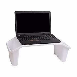 Mind Reader Sprout Collection, Portable Desk, Breakfast Tray, Laptop Desk, Side Storage Pockets with 3 Compartments for Toys, Tablets, Books, Games and Snacks, 22.25" L x 10.75" W x 8.5" H, White