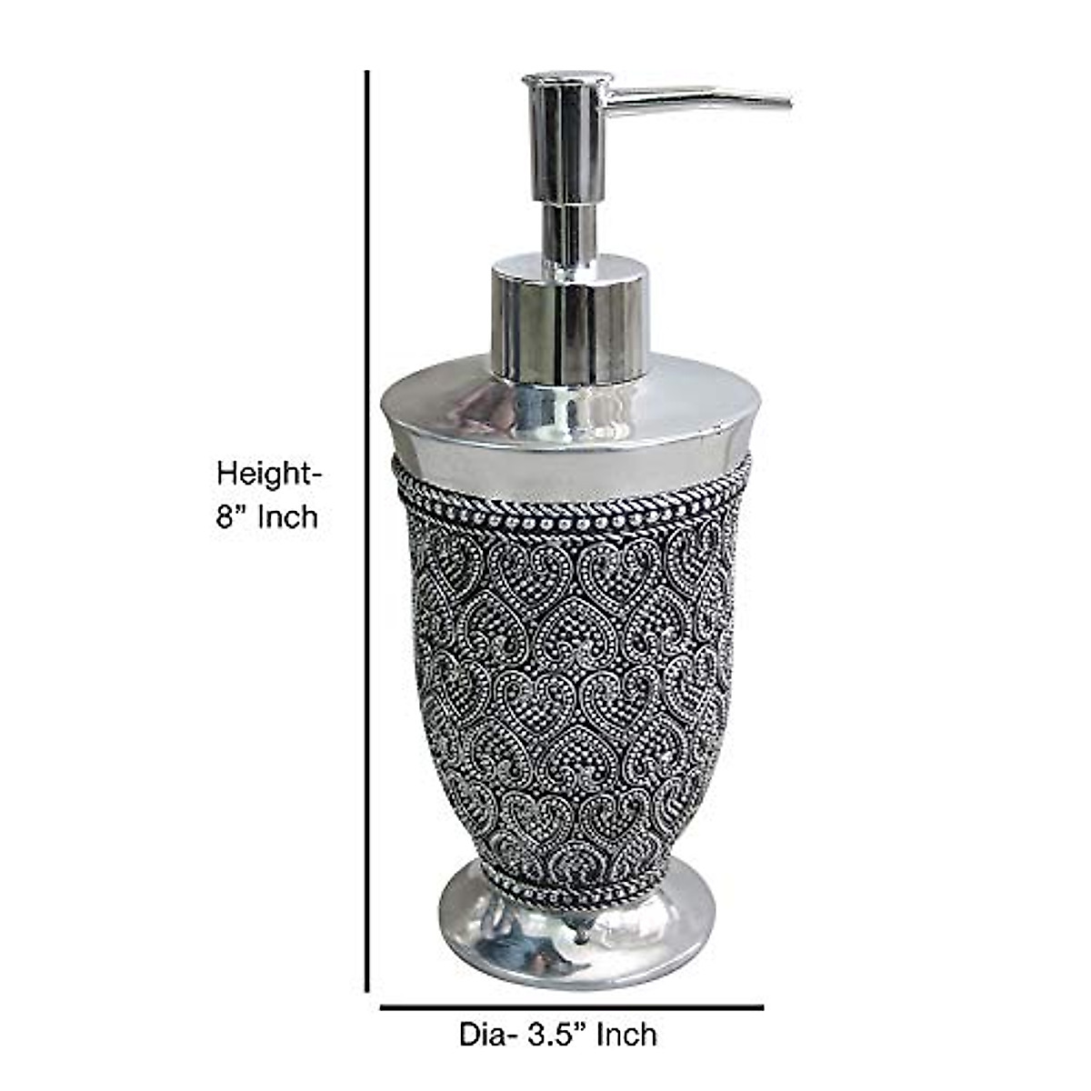 nu steel Beaded Heart Resin Bath Accessory Set for Vanity Countertops, 4 Piece Luxury Ensemble Includes Dish, Toothbrush Holder, Tumbler, soap an, Silver