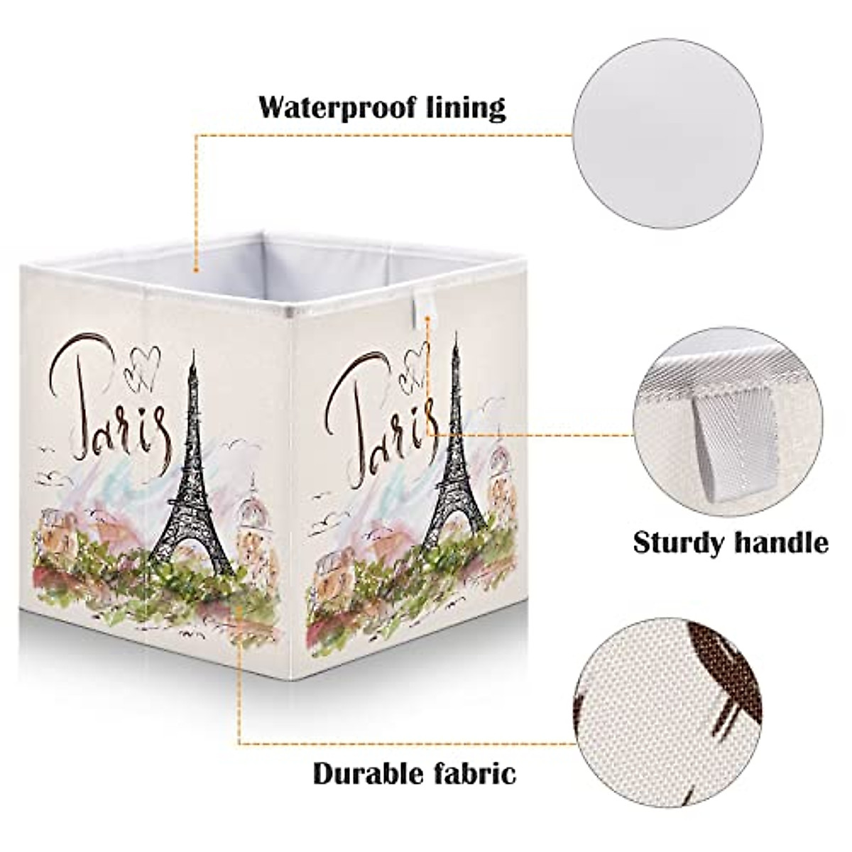 CaTaKu Paris Eiffel Tower Cubes Storage Bins 11 inch Collapsible Fabric Storage Baskets Shelves Organizer Foldable Decorative Bedroom Storage Boxes for Organizing Home