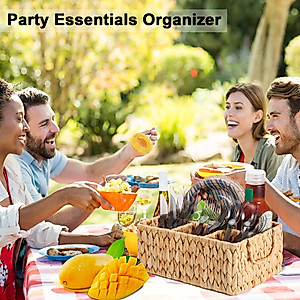 Niuirt Wicker Party Silverware Caddy, Water Hyacinth Plastic Cutlery Utensil Holder, Hand Woven with Handles, Kitchen Countertop and Picnic flatware Organizer (4 compartments)