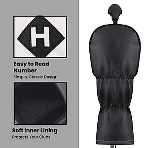 Majek Retro Golf Headcover White Red and Black Vintage Leather Style Hybrid Head Cover Classic Look, Wheel Tag Includes Numbers 3 Through 7 Plus X