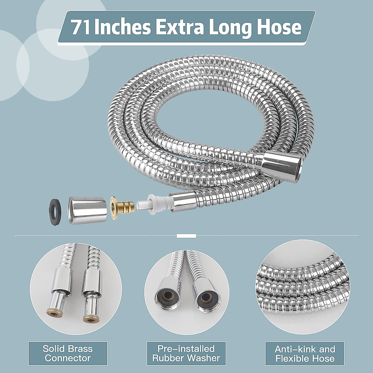 JDO Shower Head with Handheld, High Pressure Handheld Shower Head 8 Settings, Detachable Shower Head Set with Stainless Steel Hose and Shower Bracket (Chrome)