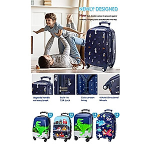 GURHODVO Kids Carry On Luggage Children Rolling Suitcase with 4 Wheels Hardshell Case for Toddler to Travel (dinosaur&car),Gd-kl039