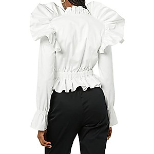 Making the Cut Season 3 Episode 1 Ruffle Long Sleeve Blouse Inspired by Sienna's Winning Look, White, XL