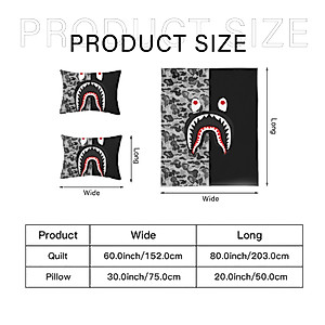 LZZIT Shark Mouth Camo Bedding Set Boys Shark Mouth Camo Duvet Cover and Pillow Cases 3 Pieces,Queen Comforter Cover Set, Full