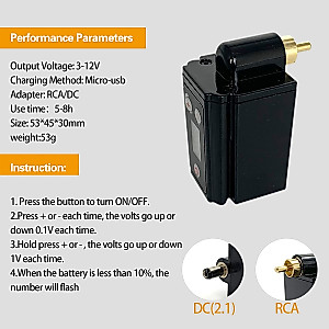 INKSOUL Tattoo Battery Pack Tattoo Power Supply for RCA Rotary Tattoo Pen Machine, Tattoo Supplies and Equipment, Tattoo Machine Battery 1500mAh, Rechargeable USB(Only Match RCA Tattoo Pens) WP1