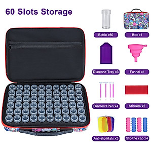Diamond Painting Accessories,60 Small Storage Container for 5D Diamond,Rhinestones Nail Gems,Beads Storage Box,Diamond Art Kit Accessories Tool with Tray and Diamond Pen