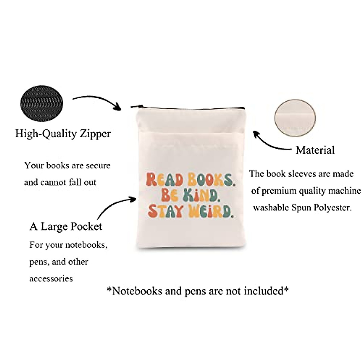 CHOORO Read Books Be Kind Stay Weird Book Love Book Sleeve with Zipper Bookworm Gifts For Book Reader Reading Gift (Stay Weird-B)