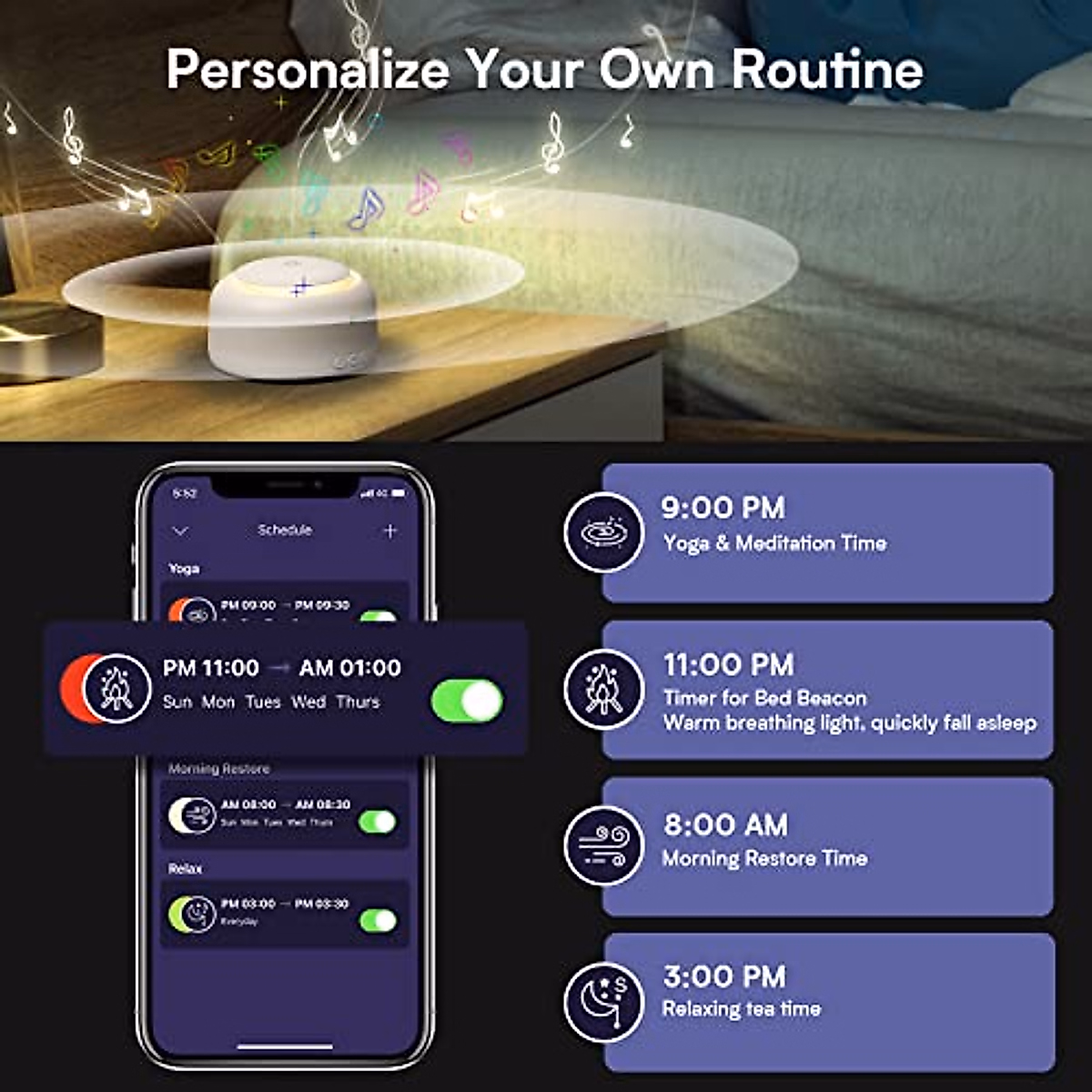 White Noise Sound Machines for Adults Sleeping, 300+ Soothing Smart Sounds Machines with Adjustable Night Lights for Baby, Hotmoon Mona Sound Machine Memory Function 3.5mm Headphone Jack Plug-in.