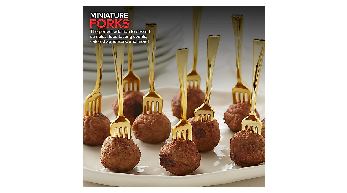 Gold Mini Forks 4 Inch (80-Count) Disposable Plastic Appetizer Fork for ...