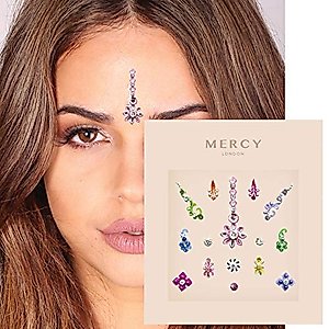 Floral Colour Bindi ✮ Crystal Indian Bindi Face Jewels Gold Multi Packet